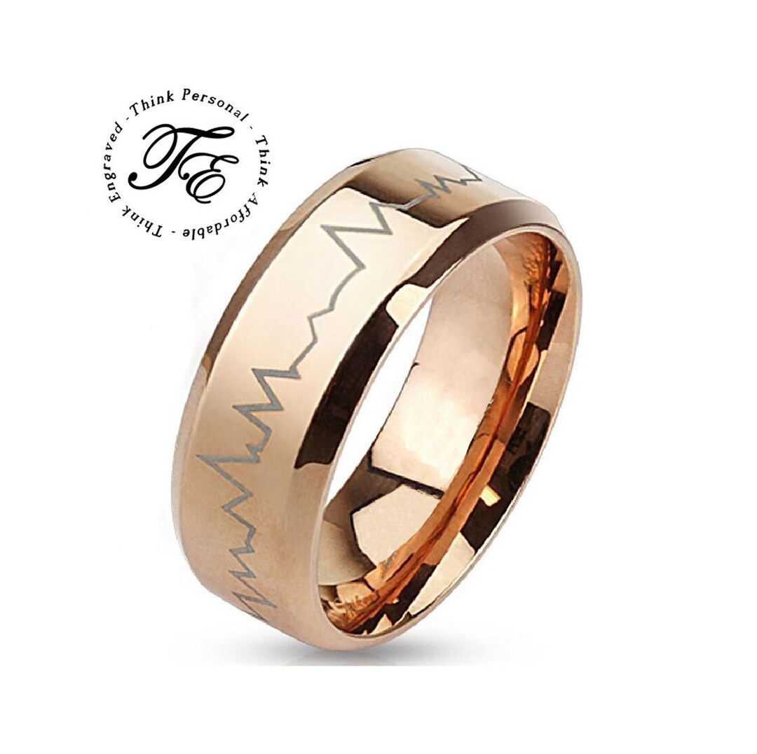 Men's Rose Gold Heart Beat Wedding Ring Band - Heartbeat Wedding Ring ...