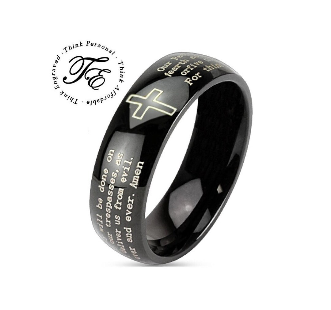Black Christian Cross and Lord's Prayer Ring Religeous Promise Ring - Etsy