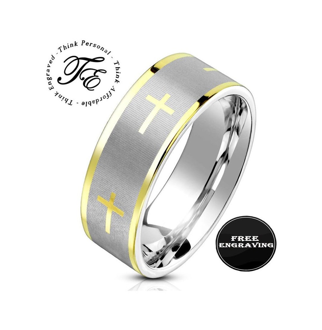 Custom Engraved Men's Gold Cross Promise Ring or Wedding Ring ...