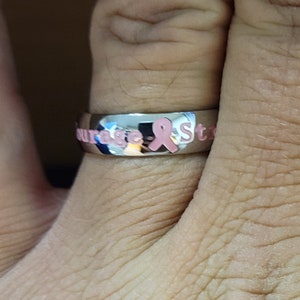 Personalized Breast Cancer Awareness Ring: Engraved Stainless Steel ...