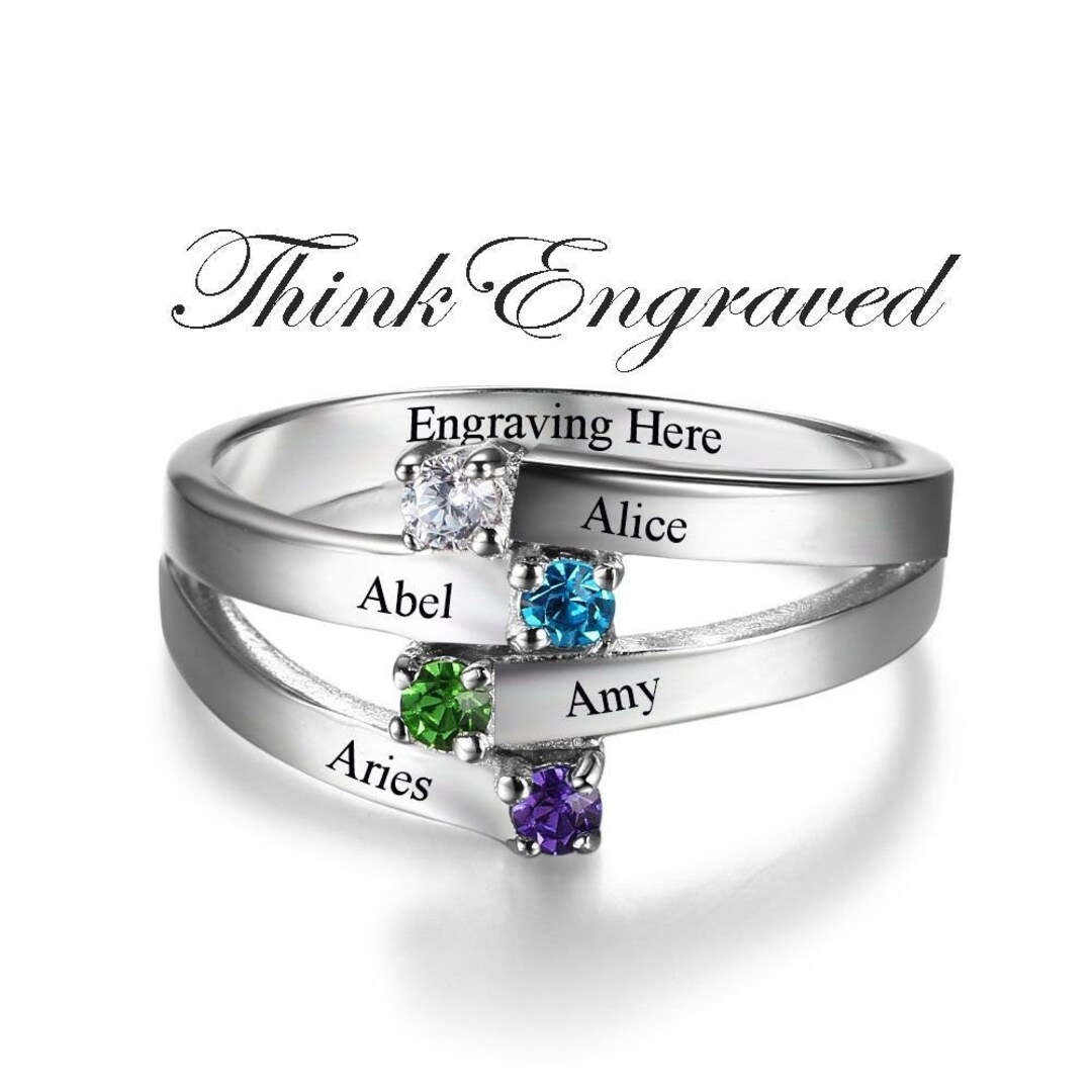 4 Birthstone Mother's Ring 4 Split Ribbon Band 4 Names - Etsy