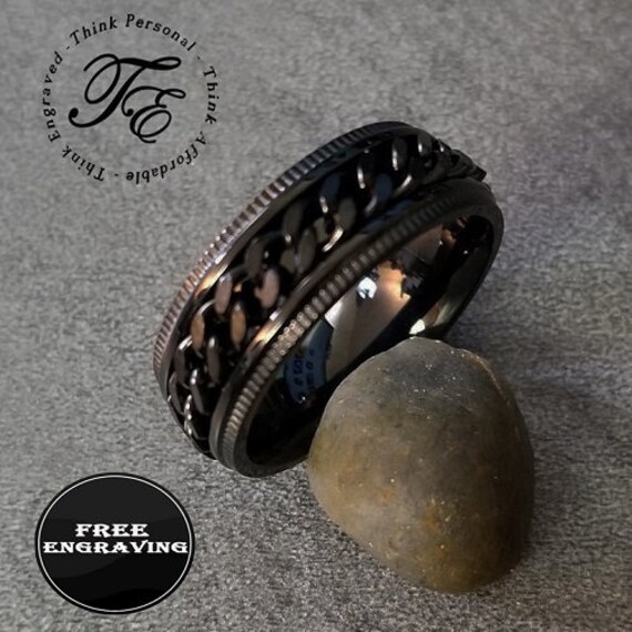 Men's Engraved Black Chain Fidget Ring Personalized - Etsy