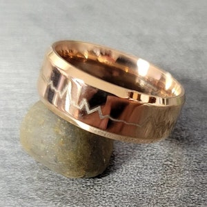Men's Rose Gold Heart Beat Wedding Ring Band - Heartbeat Wedding Ring ...