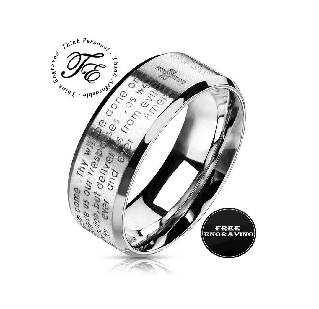 Personalized Lord's Prayer Christian Cross Ring - Religious Ring ...