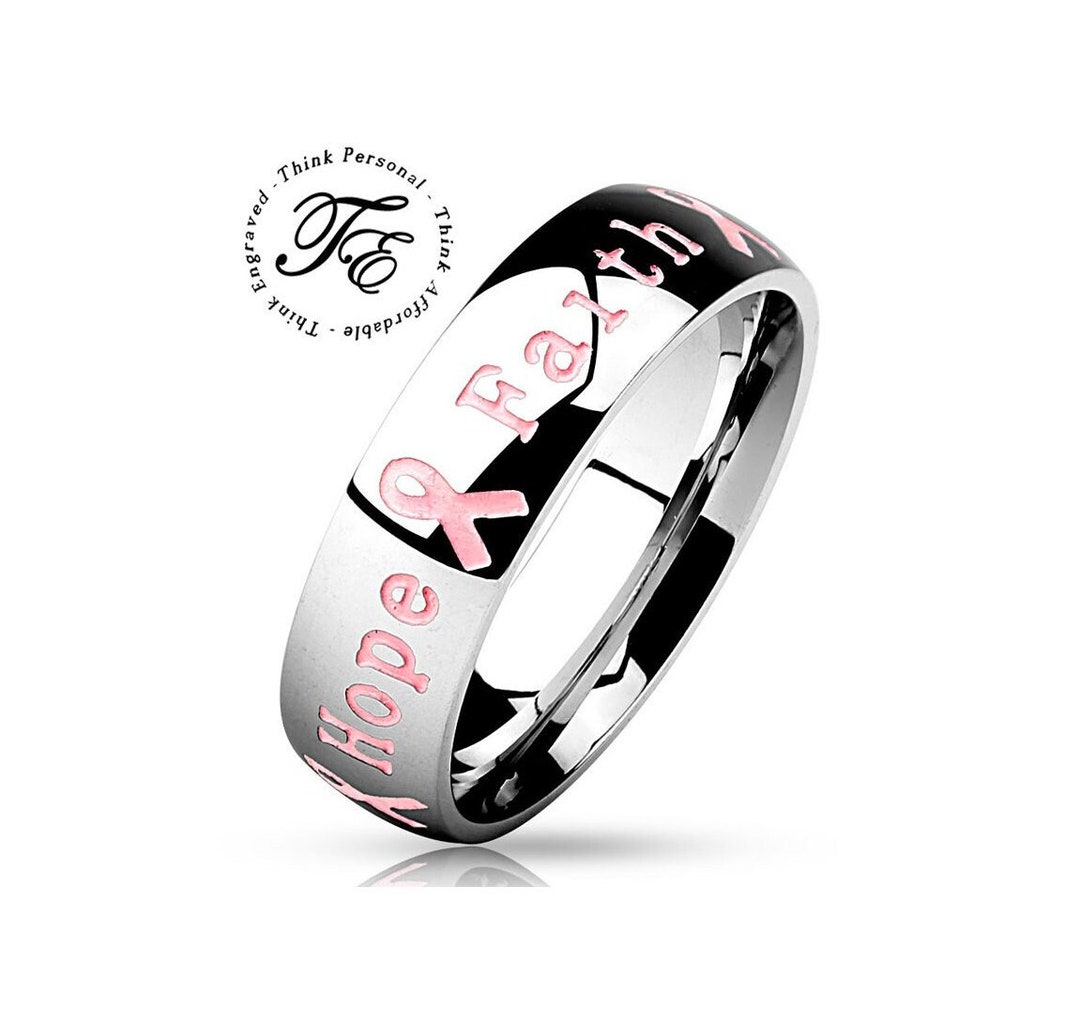 Breast Cancer Awareness Ring - Cancer Survivor Ring Faith Hope Strength ...