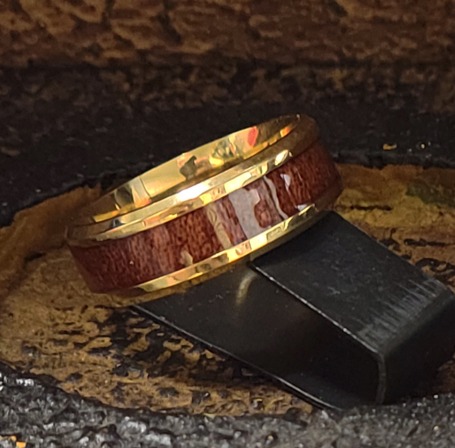 Personalized Engraved Men's Promise Ring Gold With Wood Inlay ...