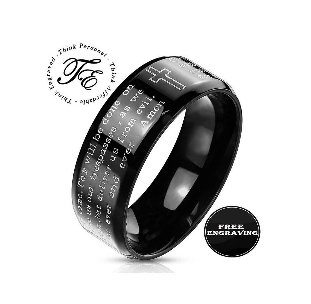 Personalized Christian Cross Ring: Engraved Lord's Prayer, Black ...
