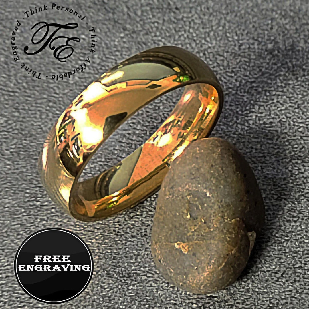 Engraved Men's Gold Wedding Ring Band for Him - Tarnish Free Ring ...
