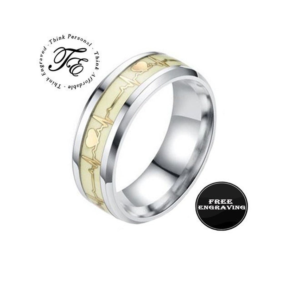 Personalized Men's Heart Beat Promise Ring Glow in the - Etsy