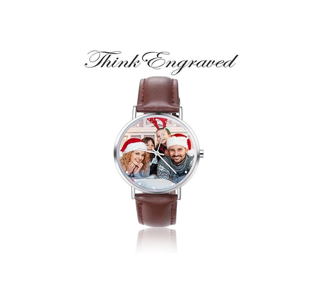 Personalized Photo and Custom Message Watch Brown Leather Band - Etsy