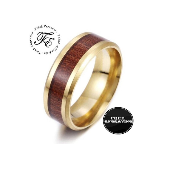 Personalized Engraved Men's Promise Ring Gold With Wood - Etsy