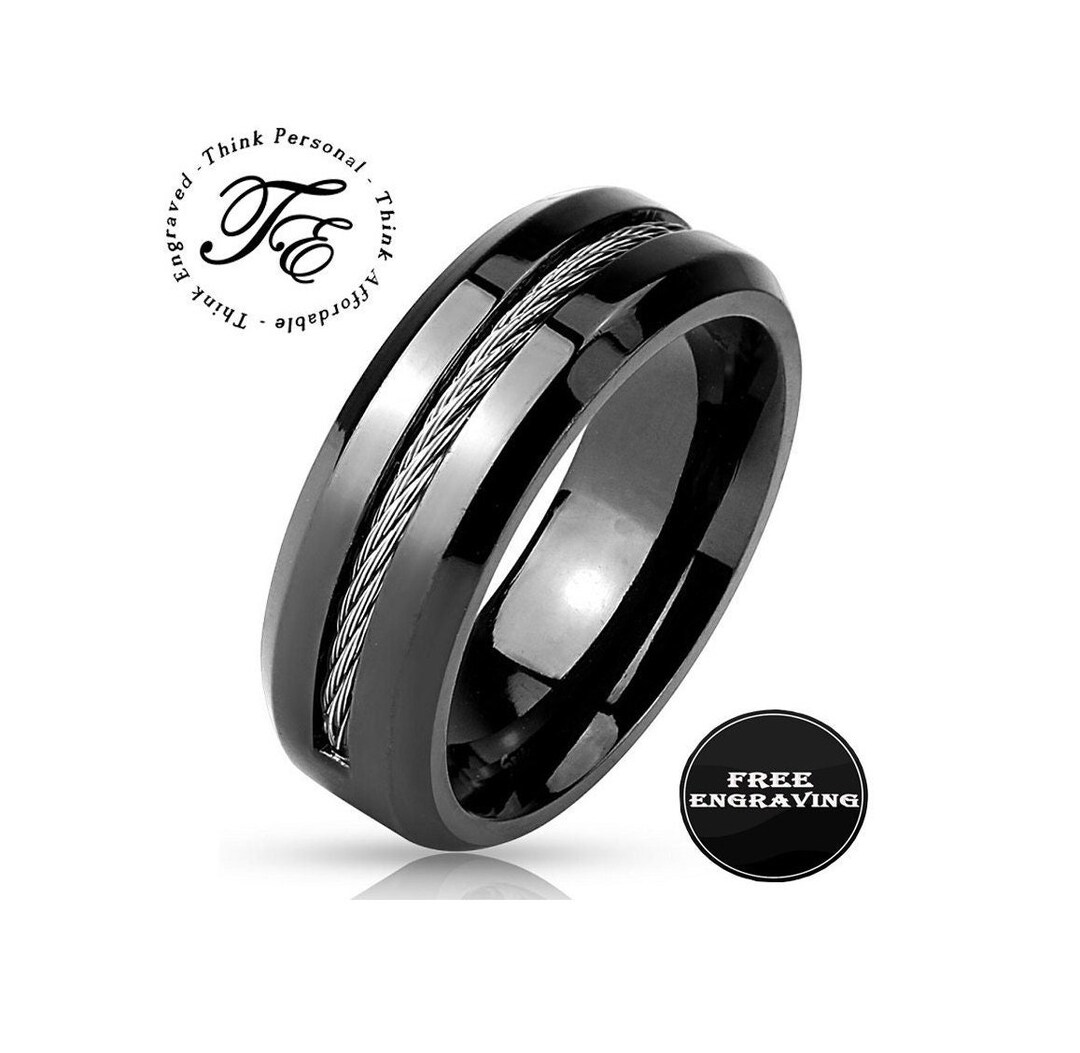 Personalized Engraved Wire Cable Wedding Ring for Men - Men's Engraved ...