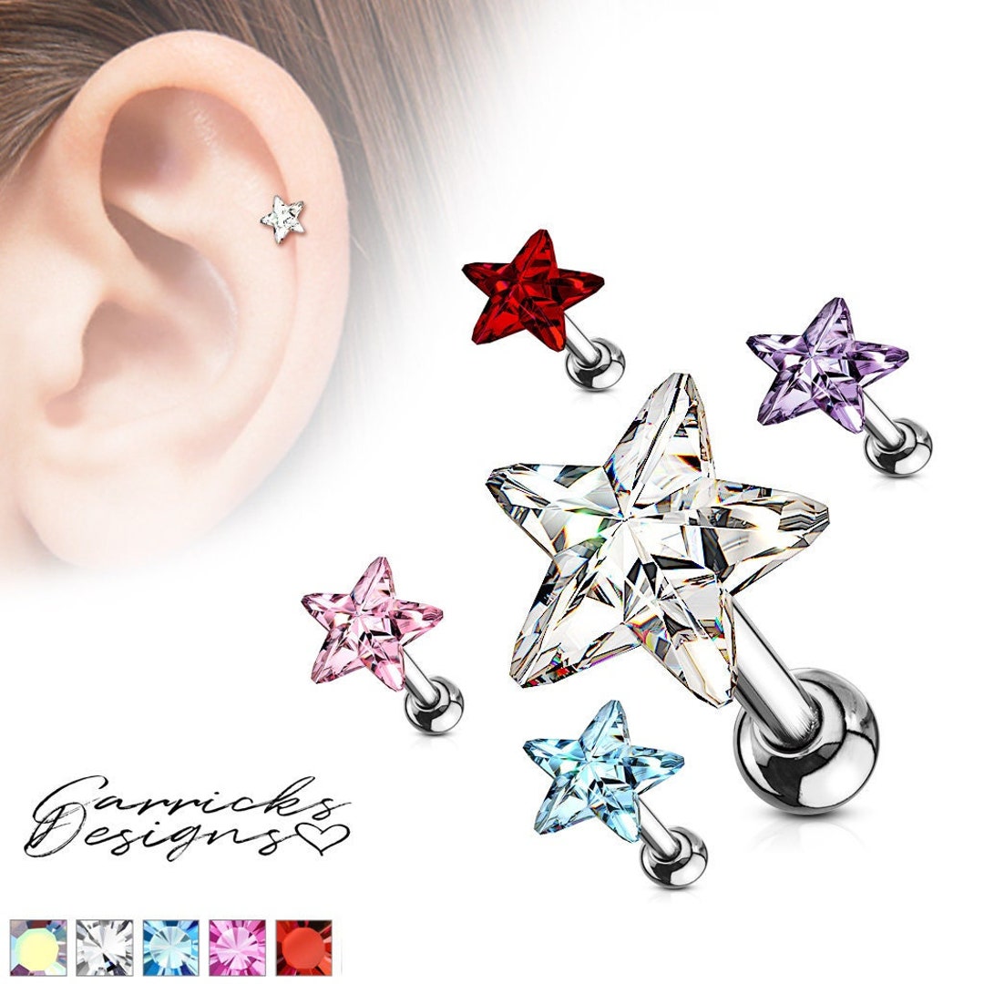 Star Crystal Top Tragus Earrings 316L Surgical Steel Tragus Jewelry ...