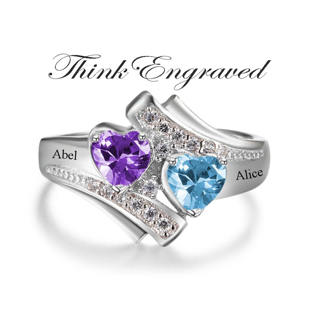 Personalized 2 Stone Vintage Look Heart Birthstones Mothers Ring - Etsy