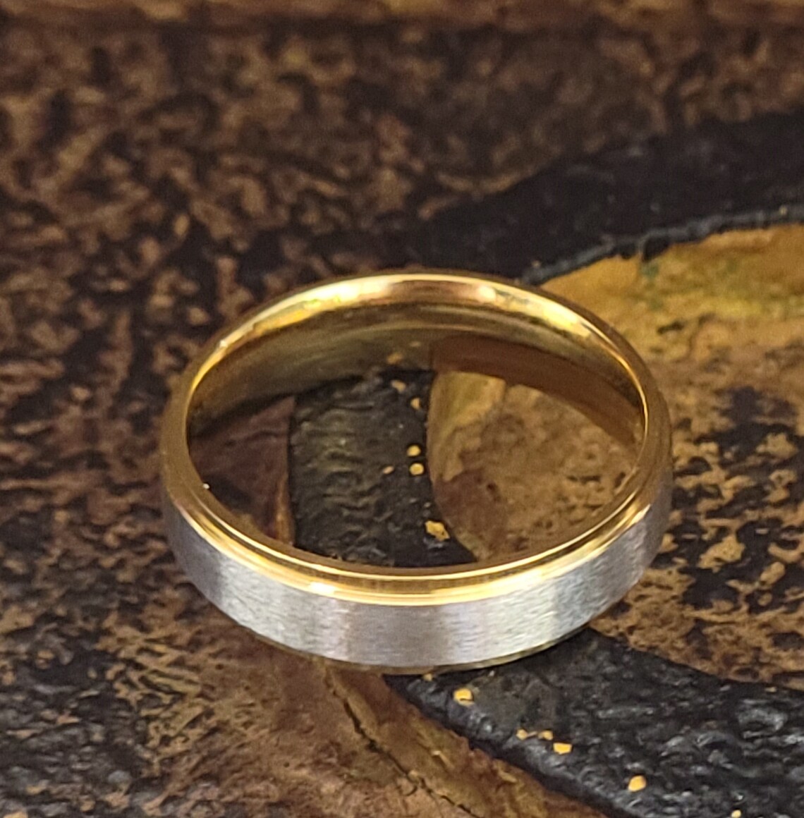 Men's Wedding Ring Silver and 14k Gold Two Tone Wedding - Etsy
