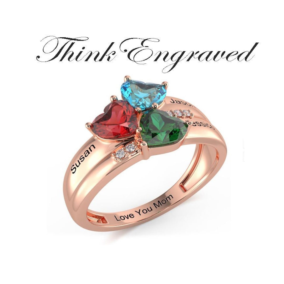Rose Gold Mother's Ring 3 Heart Birthstone Family Ring or Mom Ring - Etsy