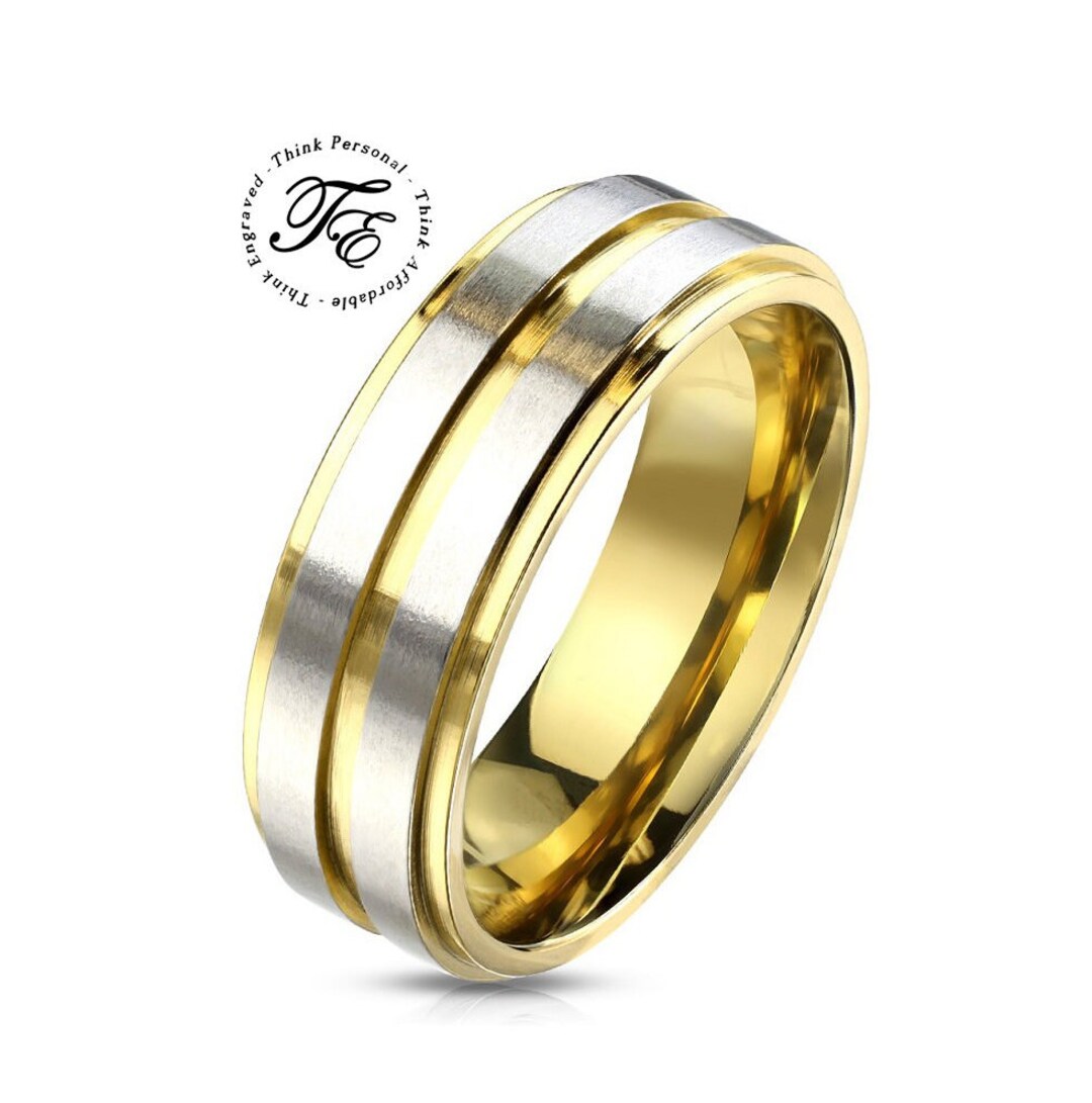 Men's Two Tone Wedding Ring: Gold & Silver Stainless Steel Band - Etsy