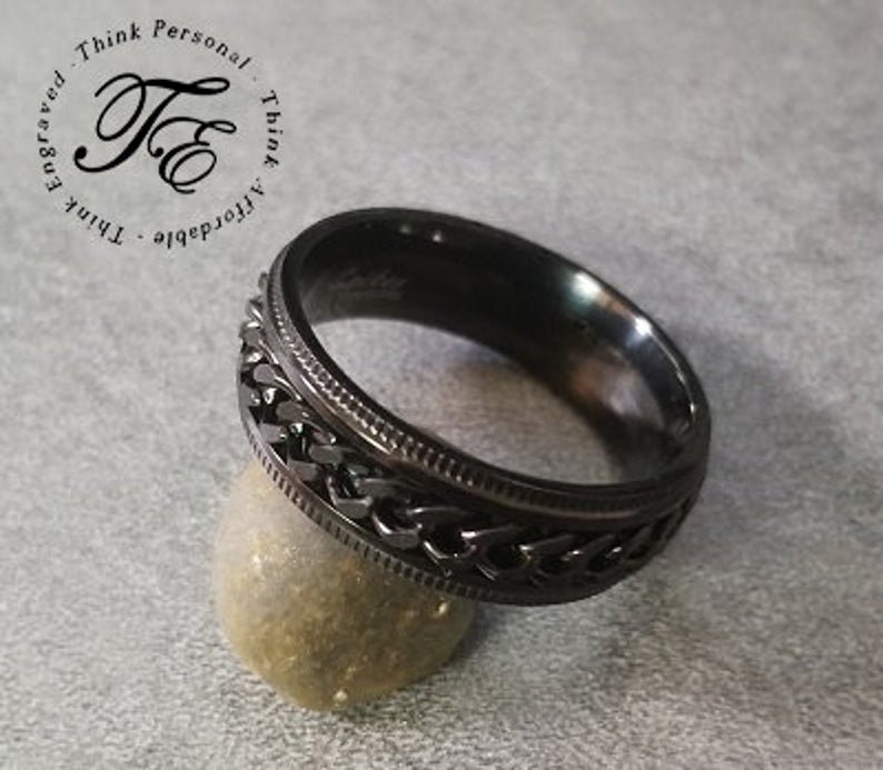 Men's Engraved Black Chain Fidget Ring Personalized - Etsy