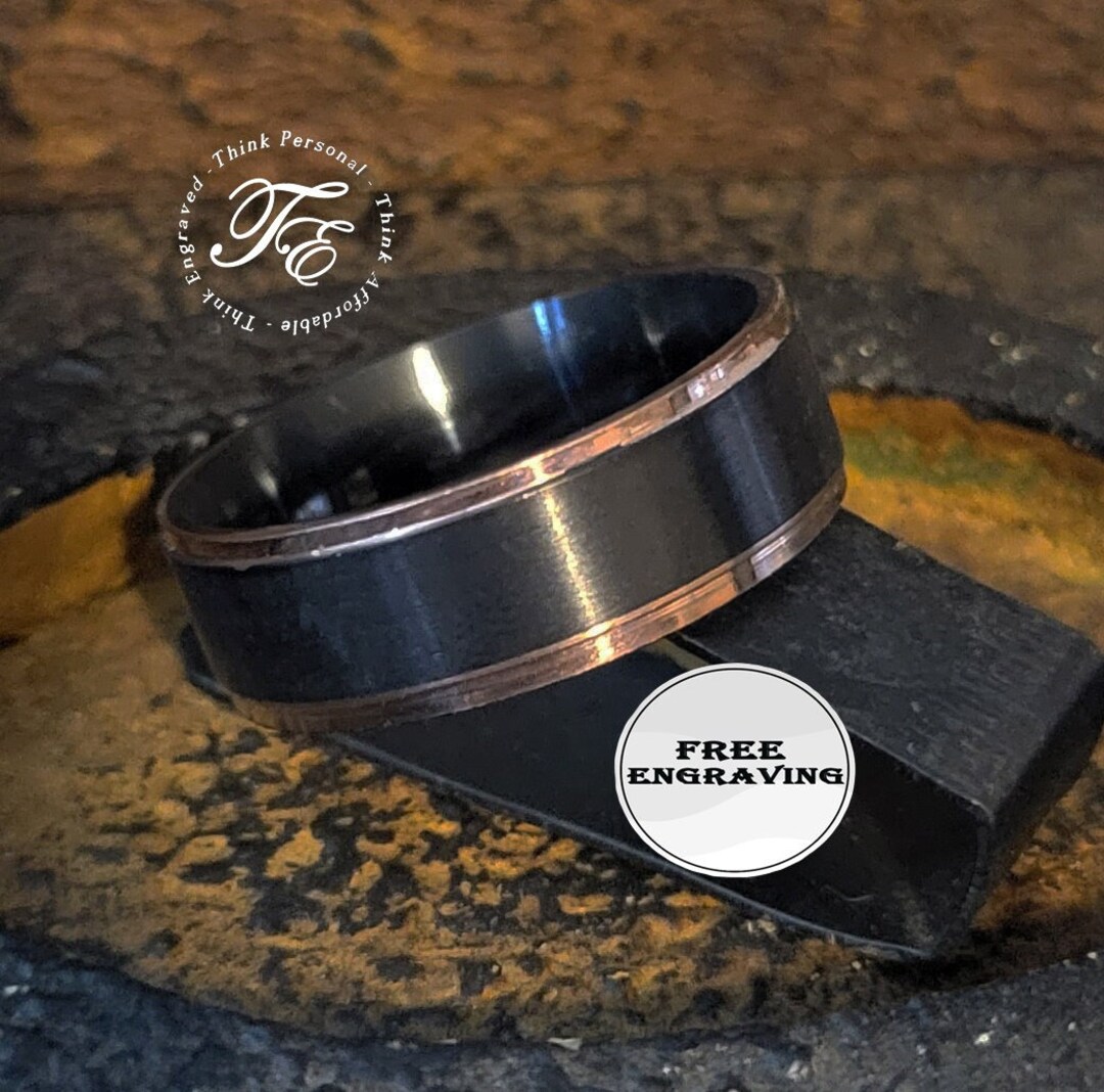 Men's Engraved Rose Gold & Black Ring: Two Tone Promise Band - Etsy
