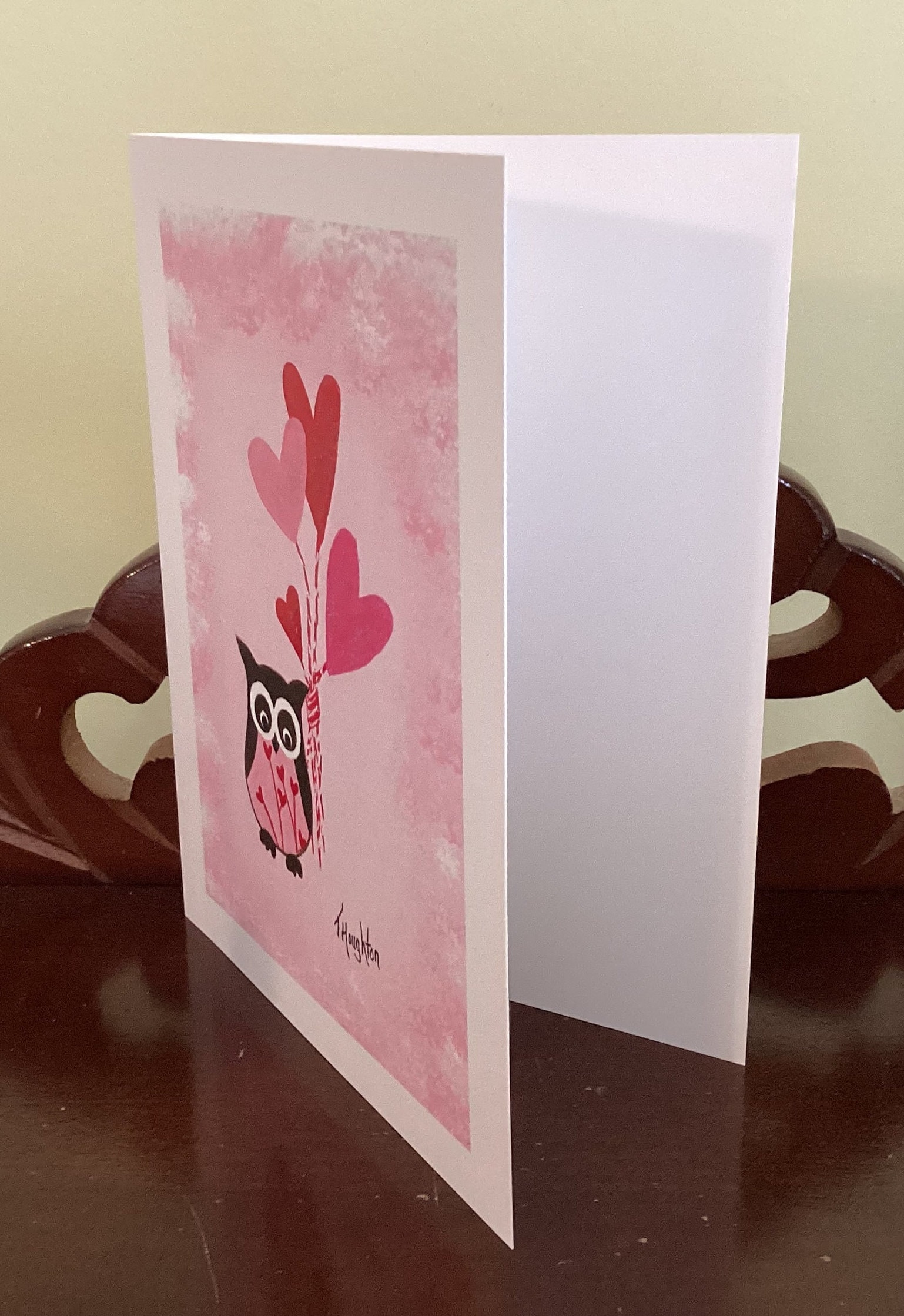 Owl Valentine Card / Owl Art Card / Bird Valentines Day Card ...