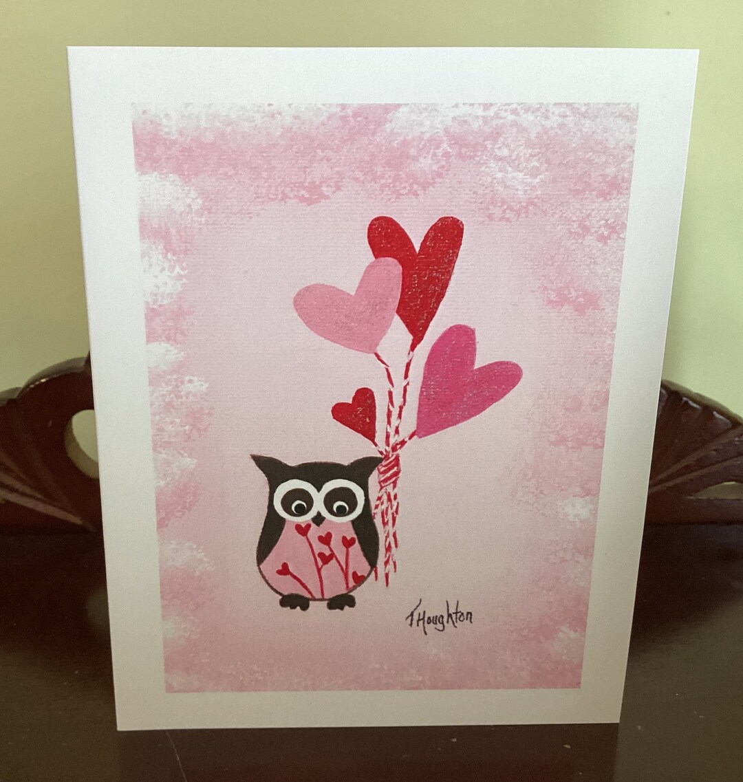 Owl Valentine Card / Owl Art Card / Bird Valentines Day Card ...