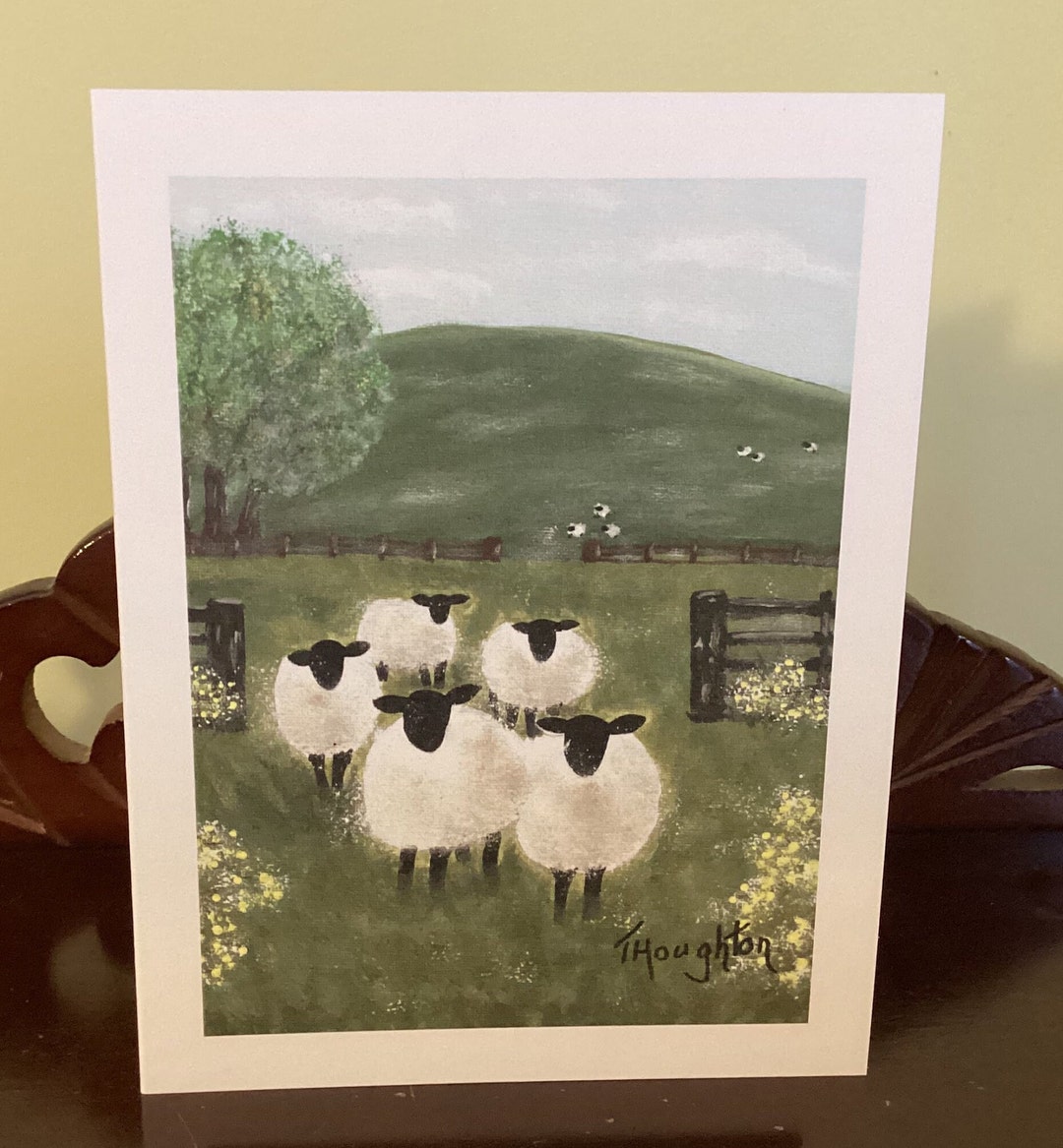Sheep Painting Card / Sheep Art Print / Sheep Illustration / Farm Scene ...