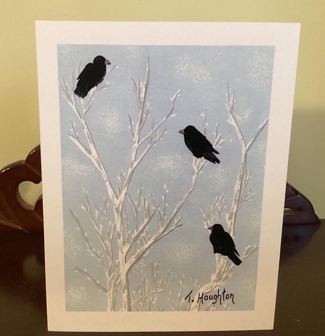 Three Crows Greeting Card / Crow Art Card / Crow Notecard / Crows in ...