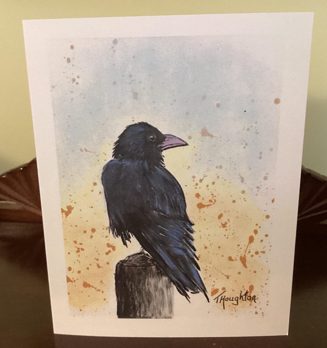 CROW Greeting Card / Crow Art Card / Wild Bird Notecard / Bird Birthday ...