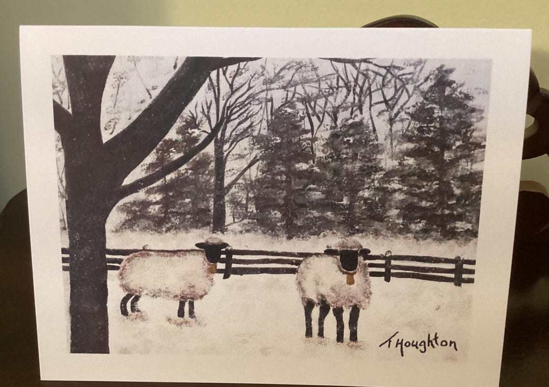 Winter Sheep Greeting Card / Sheep by the Fence / Farm Animal Card ...