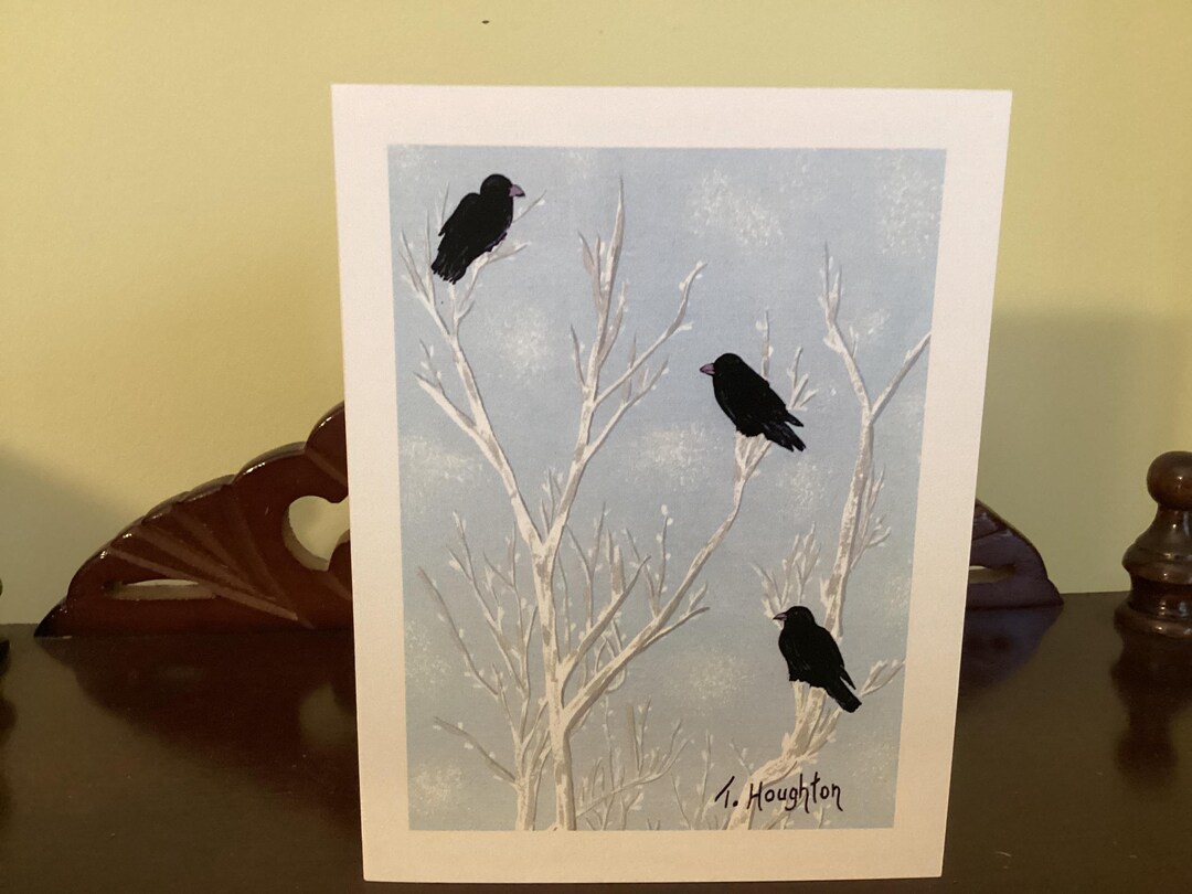 Three Crows Greeting Card / Trio of Crows Card / Crows in Trees Card ...