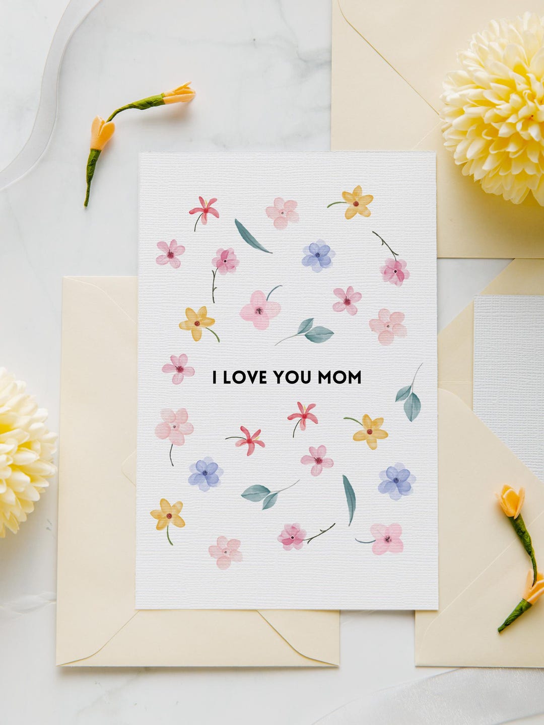 Printable Mother’s Day Card - I Love You Mom Card - Floral Watercolor ...