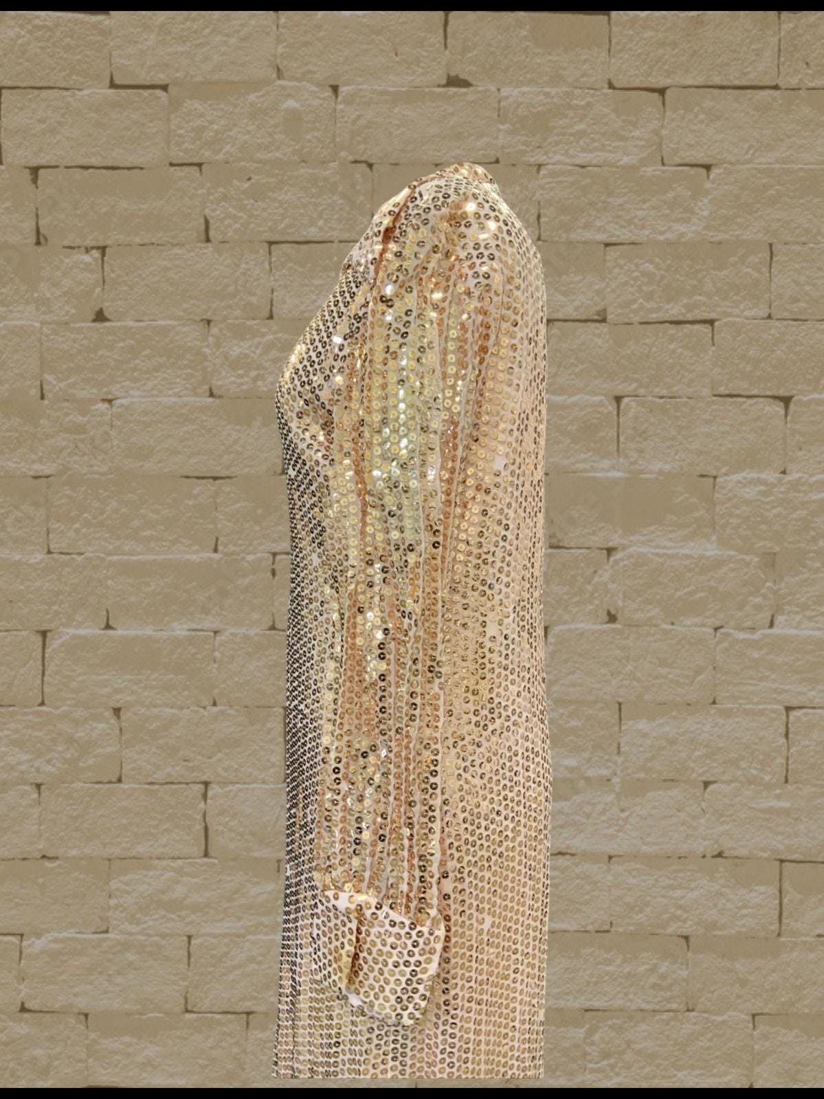 1970s Edward Parnes Pink Peach Long Sleeve Sequin Shirt Dress - Etsy