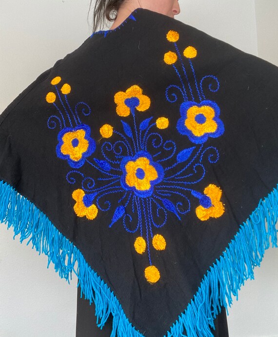 Vintage Electric Blue Embroidered Poncho - Gem