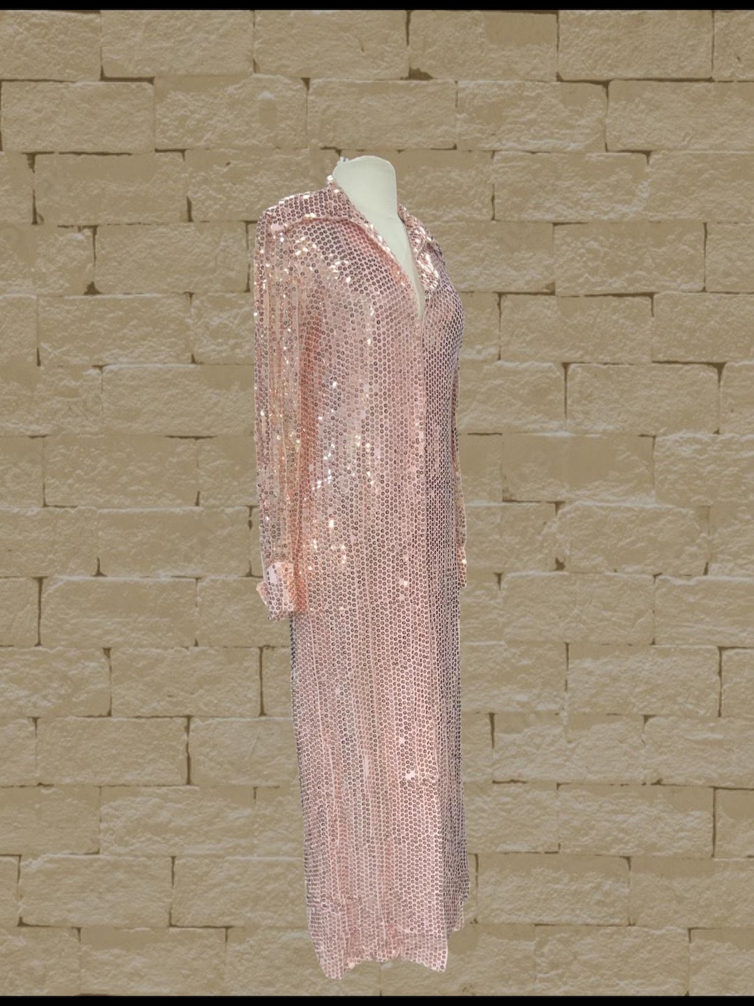 1970s Edward Parnes Pink Peach Long Sleeve Sequin Shirt Dress - Etsy