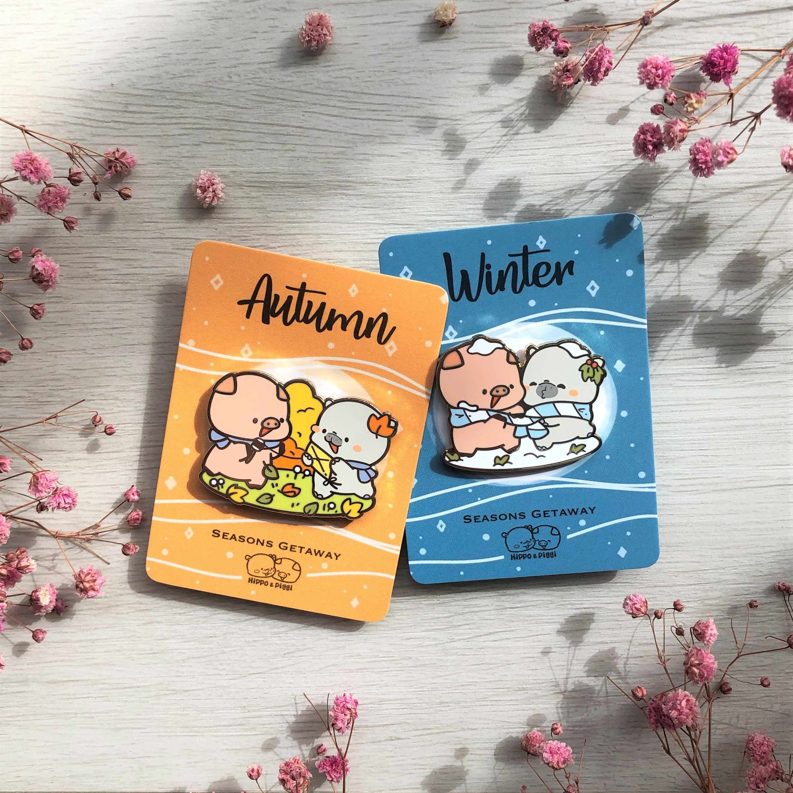Cute Couple Pins Hippo and Piggi Seasons Getaway Enamel Pin - Etsy
