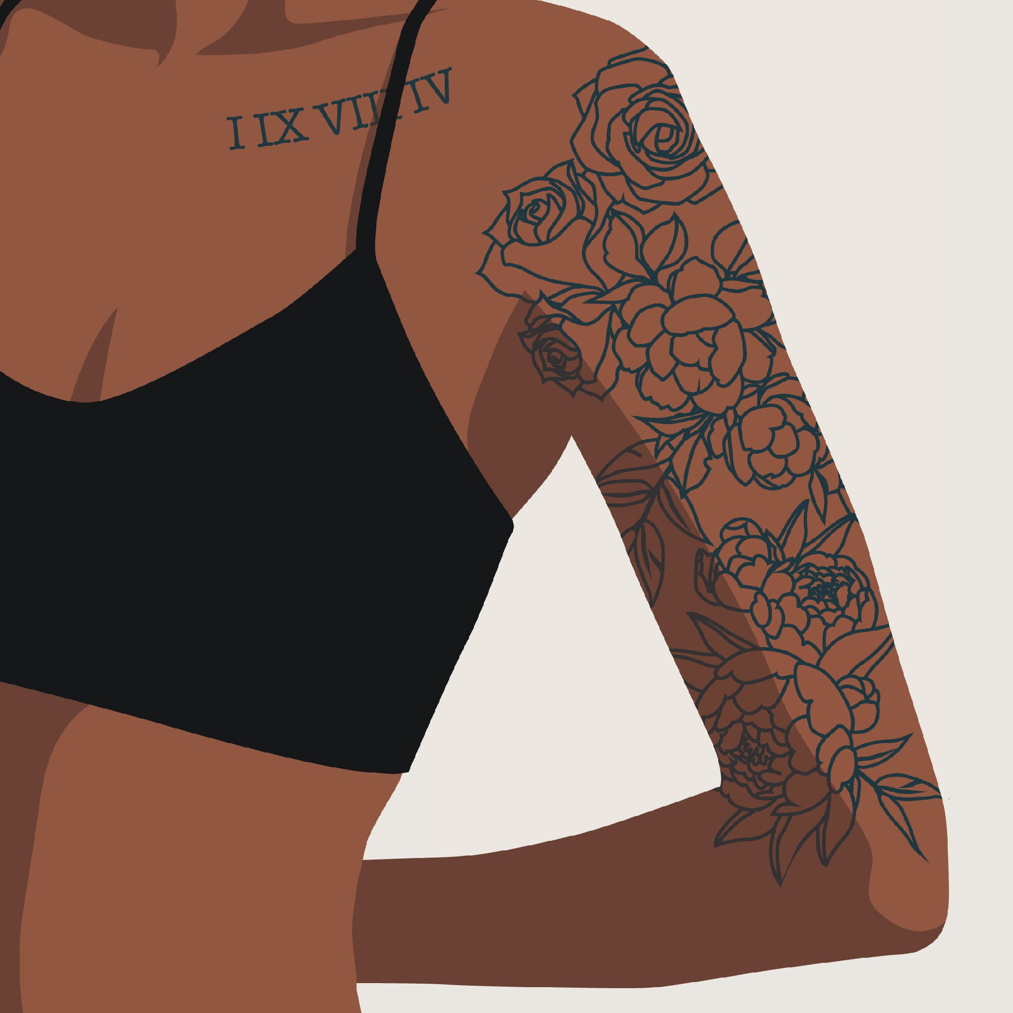 Sleeve tattooed black girl art print Black woman wall art | Etsy