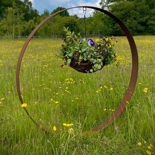 Large Rustic Metal Hanging Basket Feature Wide Garden Hoop - Etsy