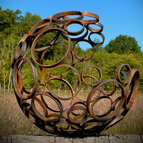 Metal Rusty Garden Modern Art Decorative Open Sphere Ornament - Etsy