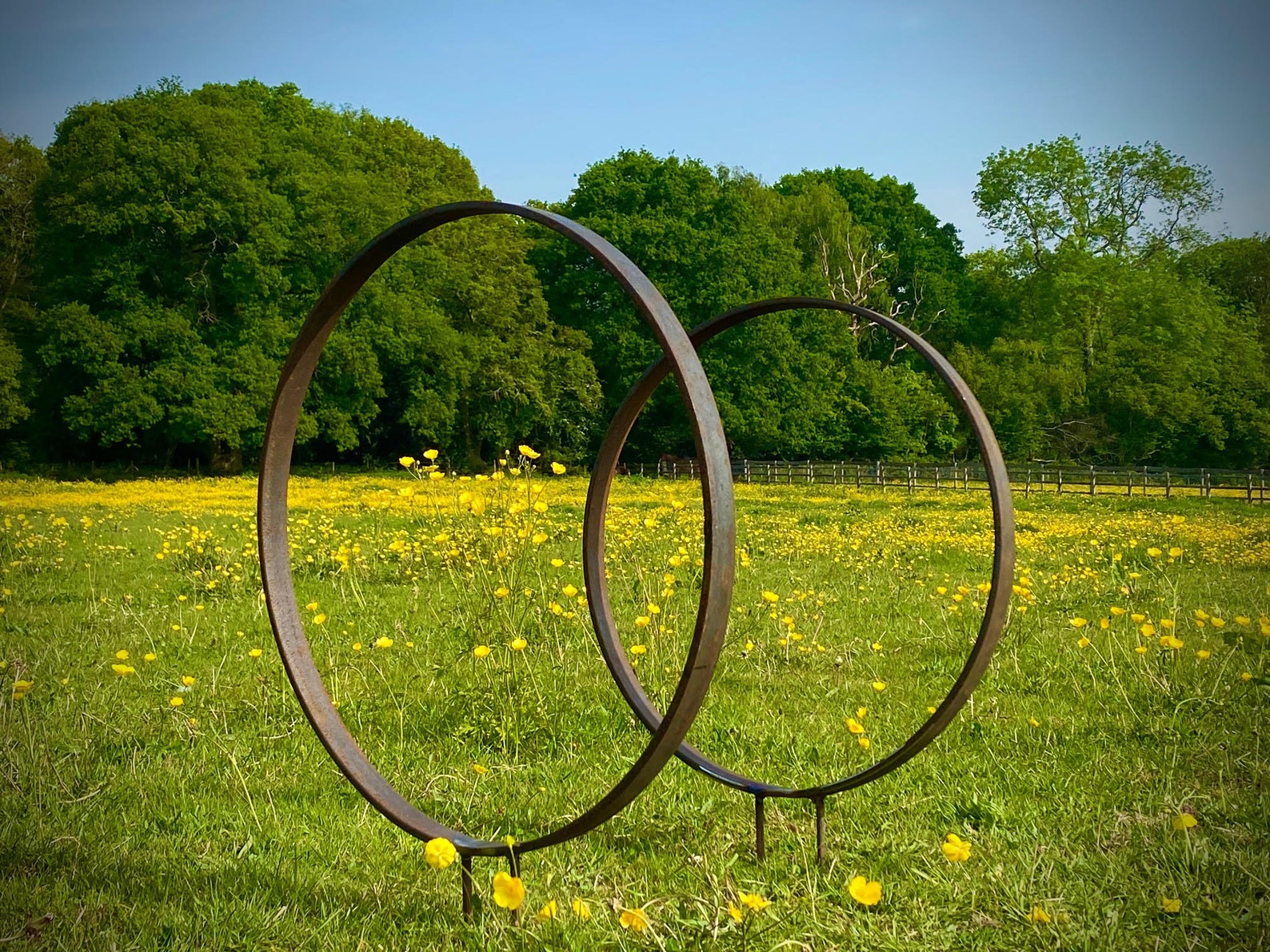 Small Rustic Metal Garden Ring Hoop Sculpture 30cm - Pair of Rusty Ring ...