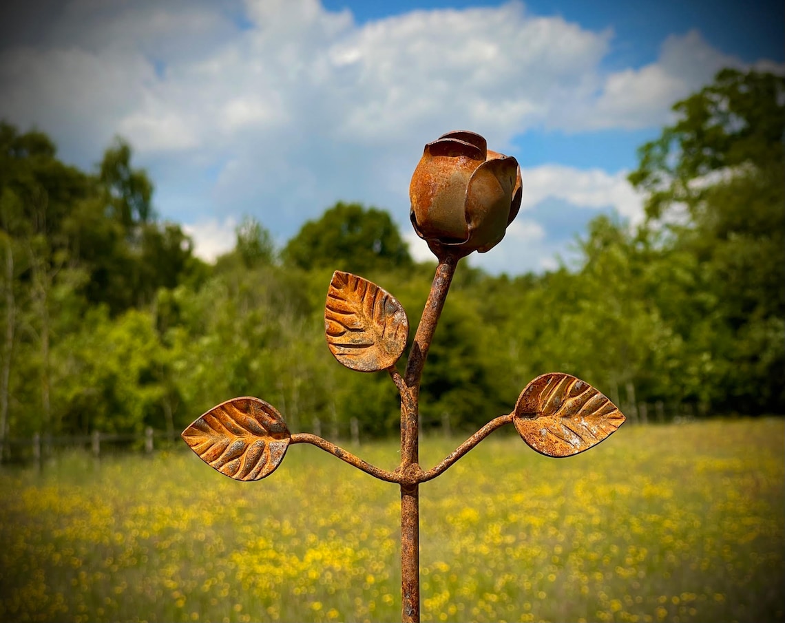 Exterior Rustic Rusty Metal Rose Roses Flower Garden Art - Etsy