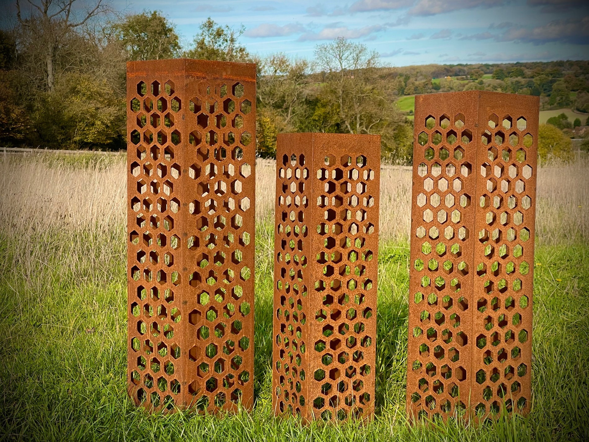 Rustic Rusty Metal Honeycomb Pattern Garden Columns Landscape - Etsy