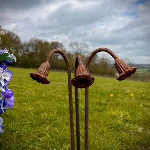 Exterior Rustic Rusty Metal Bluebell Flower Garden Art Garden Stake ...