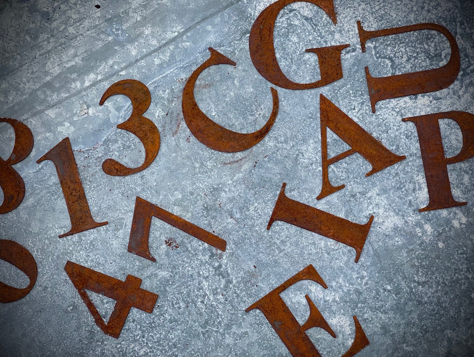 Rusty Metal Letters Numbers Symbols Font Text Words Name Custom Rustic ...