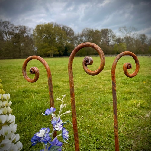 Exterior Rustic Rusty Metal Garden Ball Stake Plant Support - Etsy