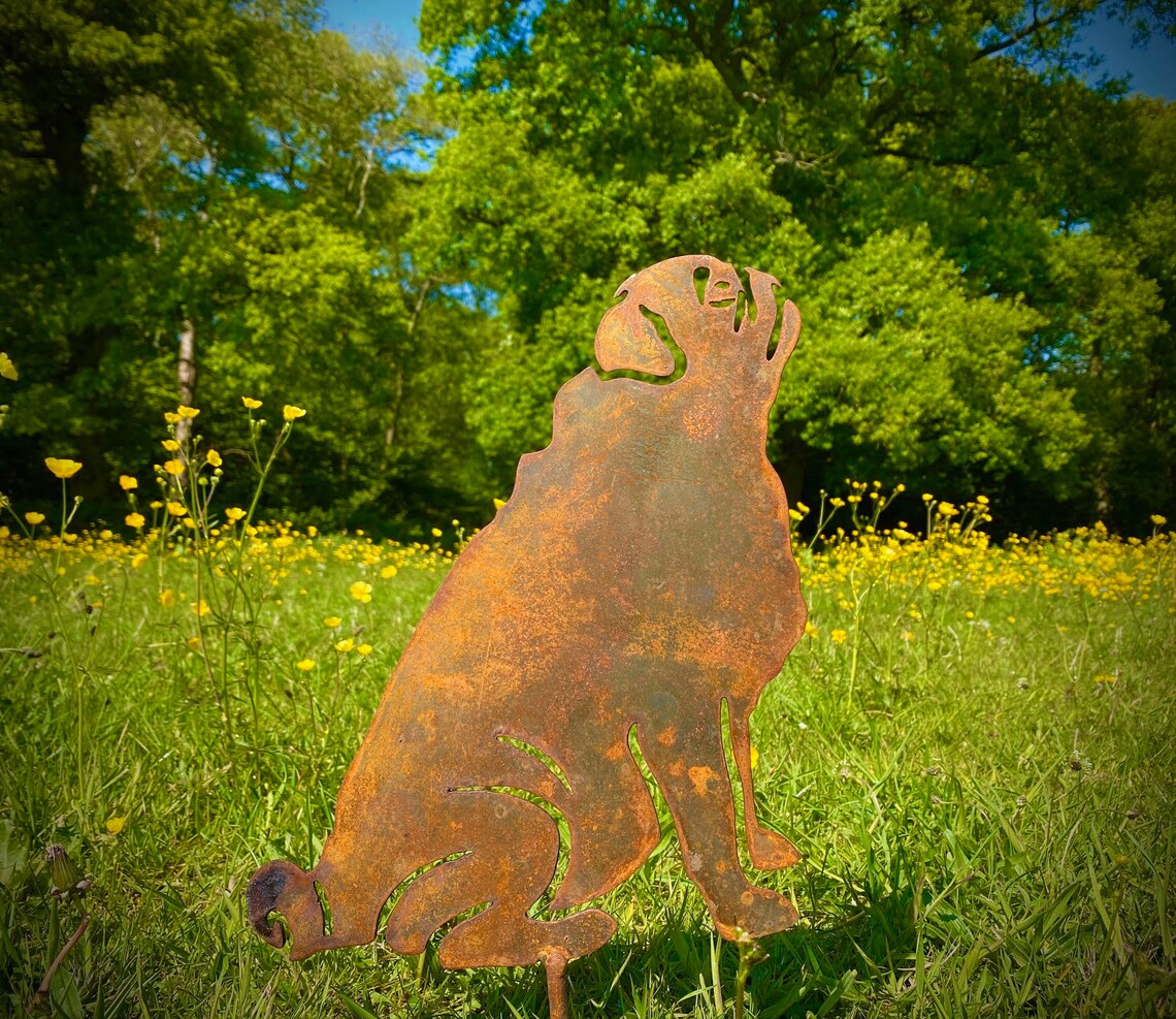 Small Exterior Rustic Rusty Metal Pug Dog Garden Stake Yard - Etsy UK