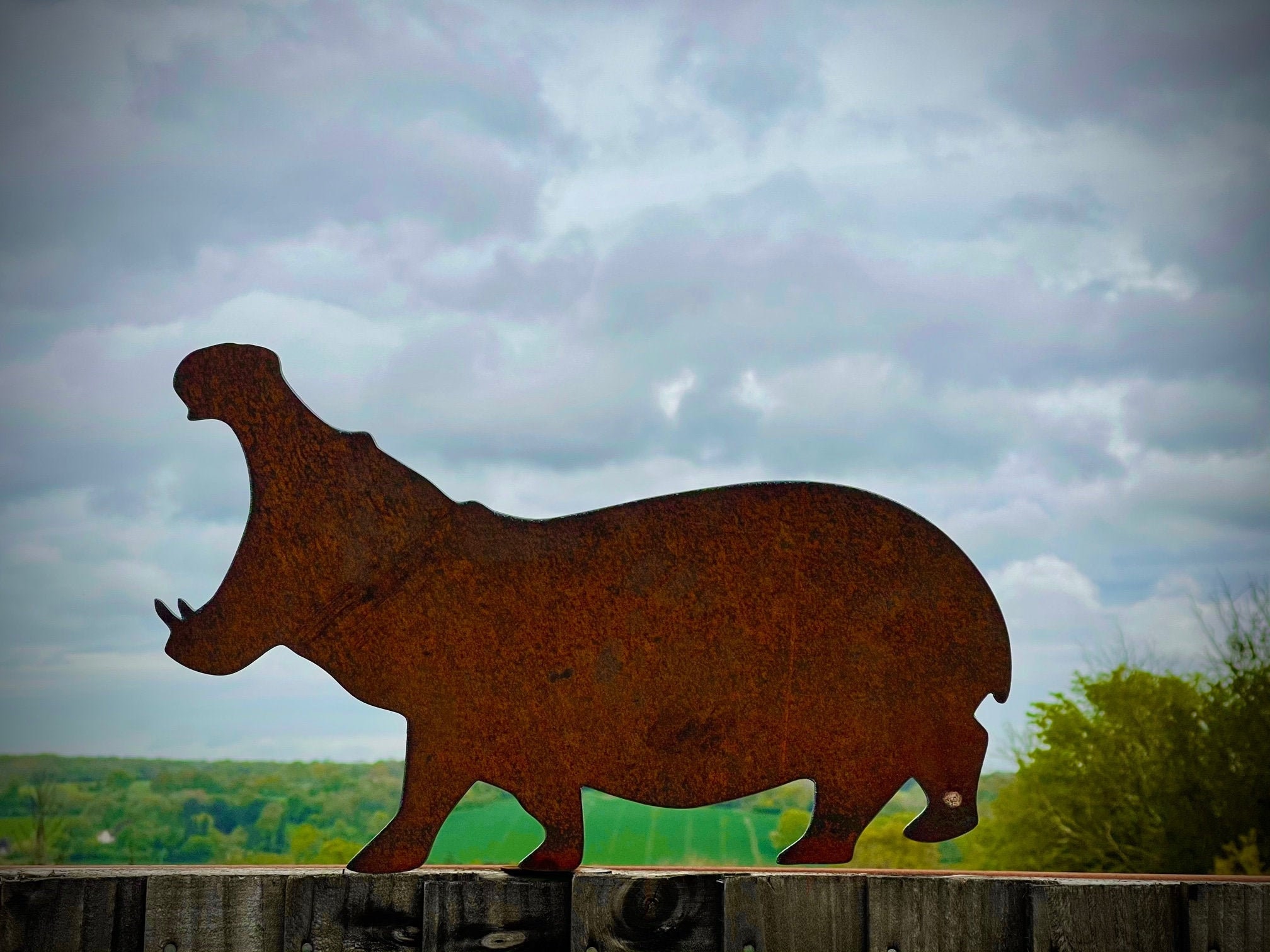 Exterior Rustic Hippo Hippopotamus Animal Zoo Metal Sign Rustic Garden ...