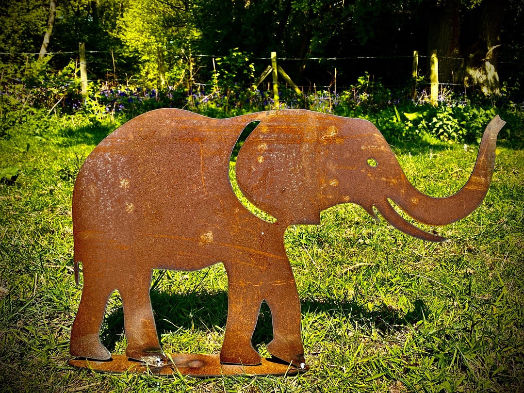 Small Exterior Rustic Metal Elephant Garden Stake Yard Art Sculpture ...