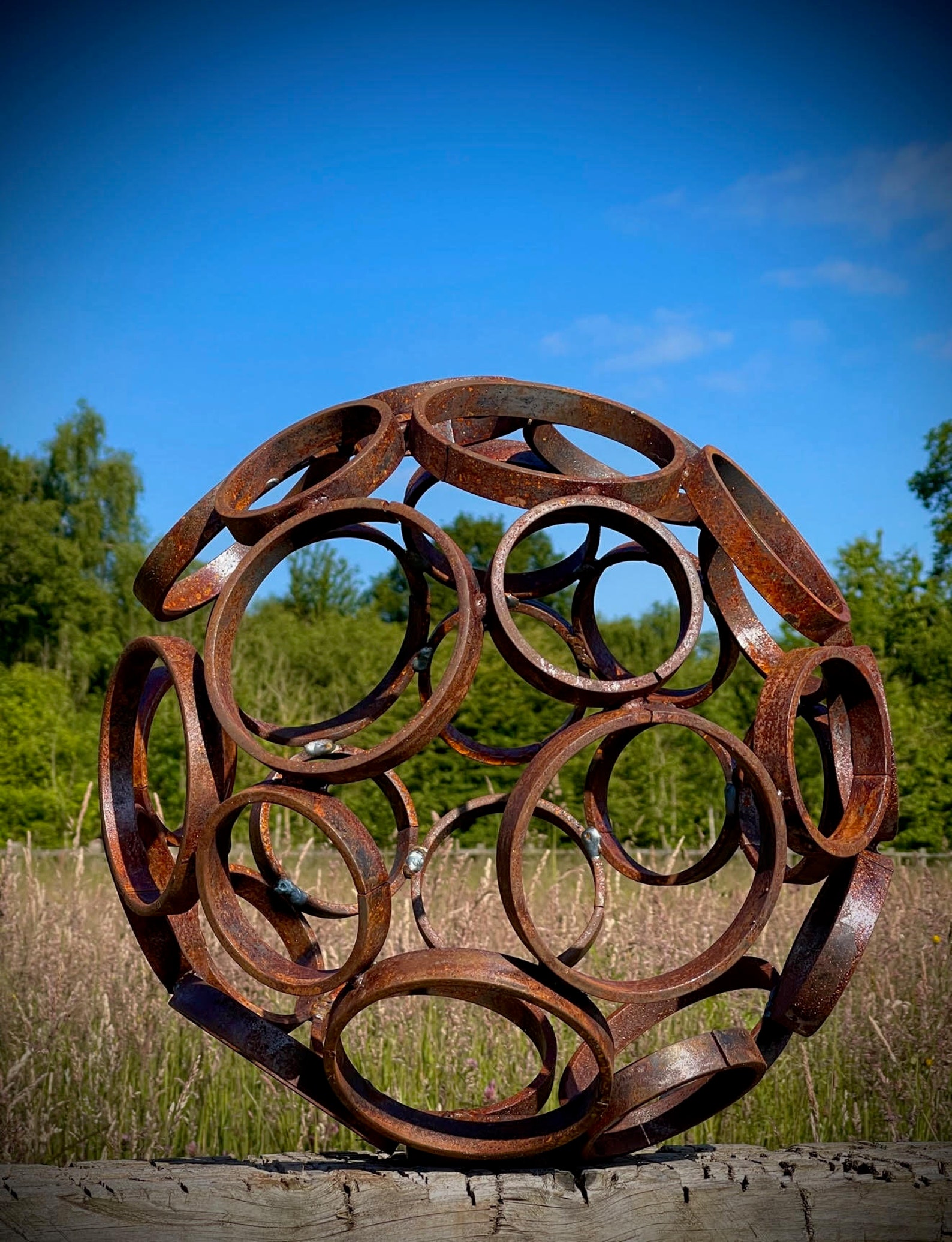 Exterior Rustic Garden Circle Sphere Ball Modern Art Rusty Metal Garden ...