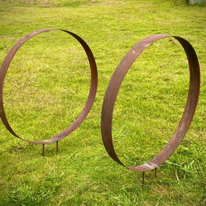 Large Rustic Metal Wide Garden Ring Hoop Sculpture 100cm Pair of Rusty ...