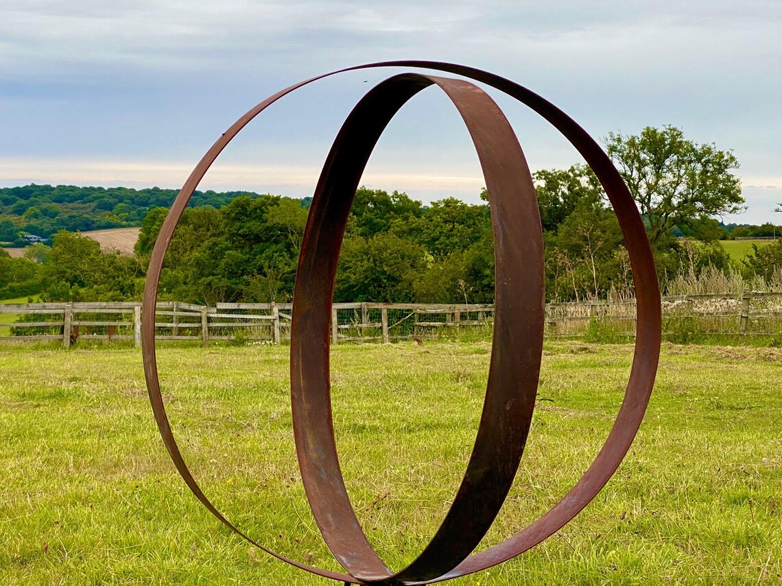 Large Rustic Metal Wide Garden Ring Hoop Sculpture 100cm - Etsy UK
